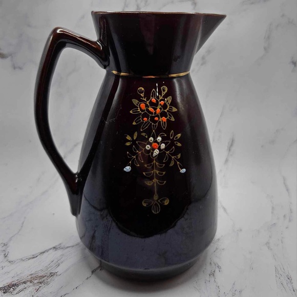 Vintage | Dining | Vintage Red Clay Brown Pitcher With Orange Moriage ...